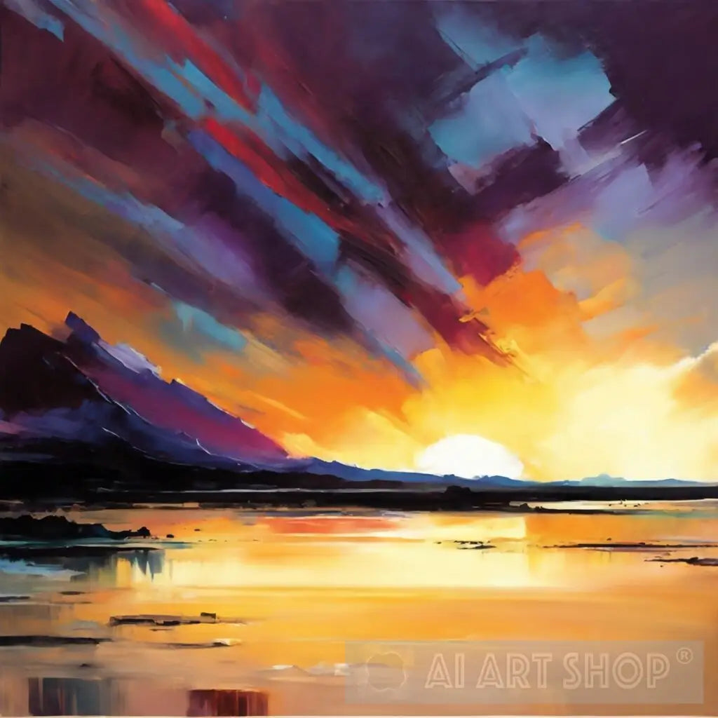 Sundown Serenity: Abstract Beachscape Painting | Dynamic Beauty