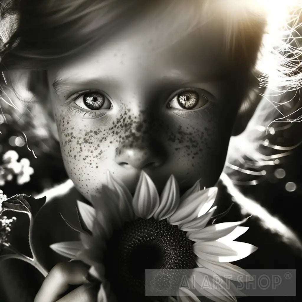 Portrait Art - Sunflower Innocence: Glimpses of Gold