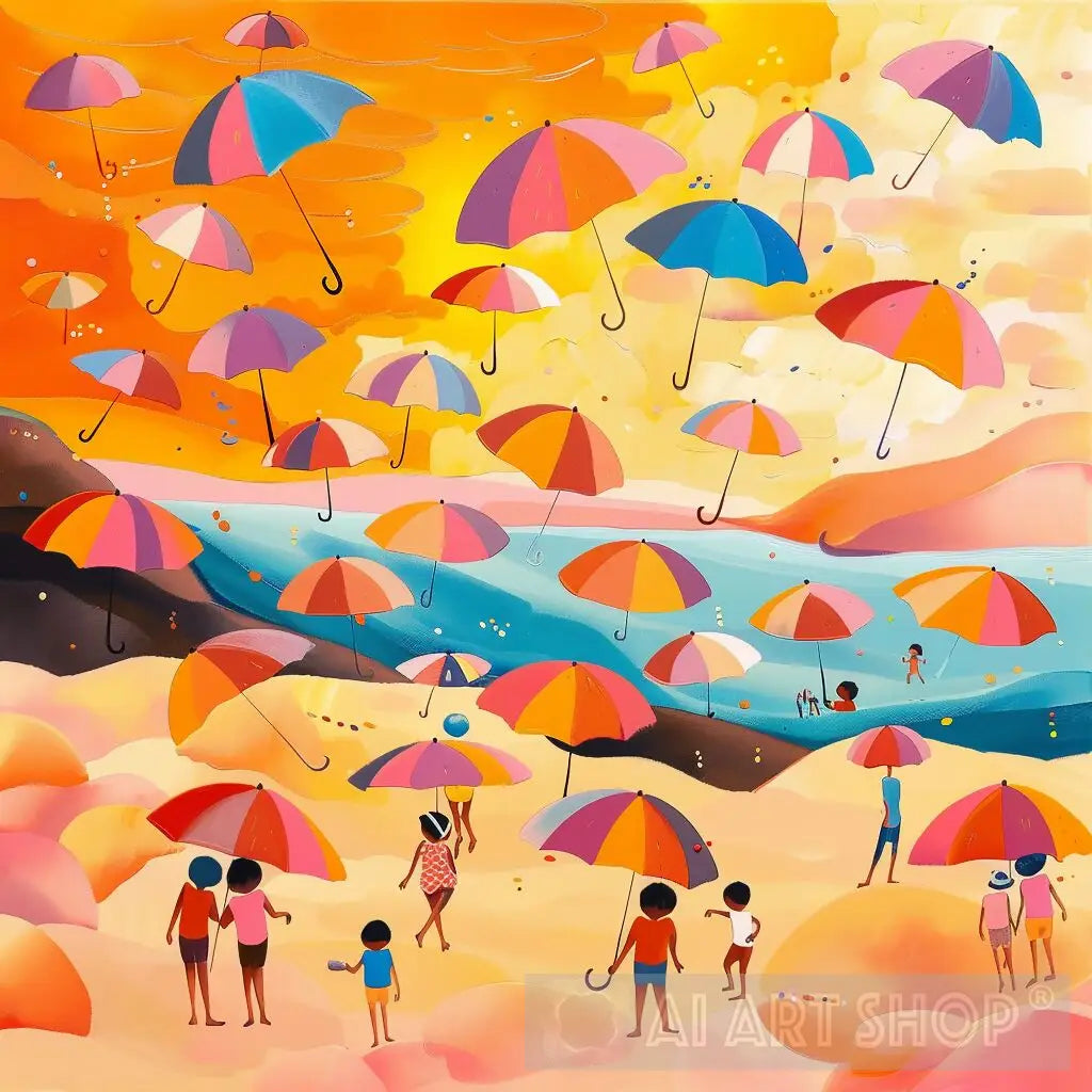 Sunny Beach Fun - Folk Art Illustration