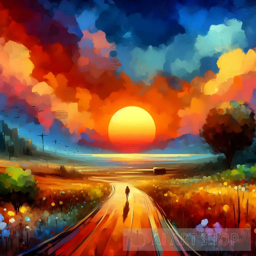 Sunset Road, Landscape Art, Golden Sunset, Road To Peace, Sunset Vi...