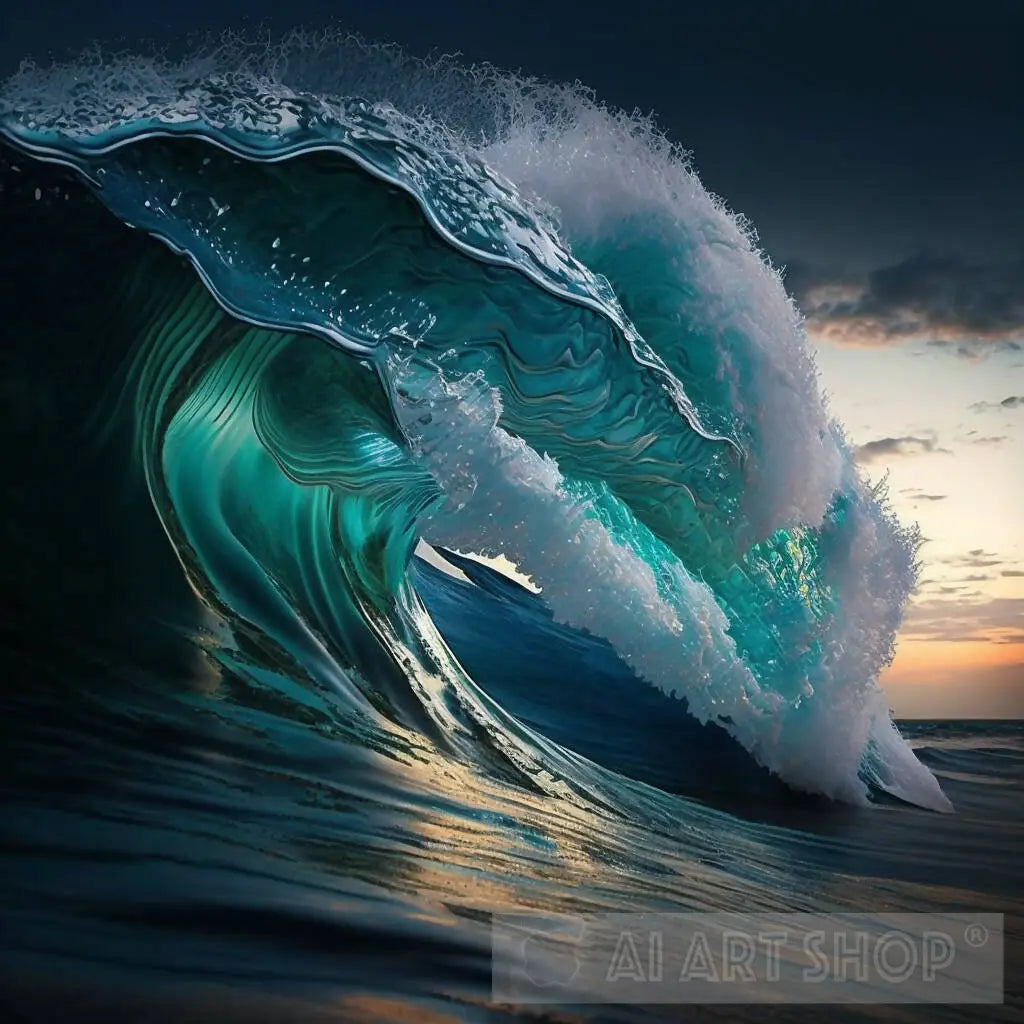 Ocean wave at sunset