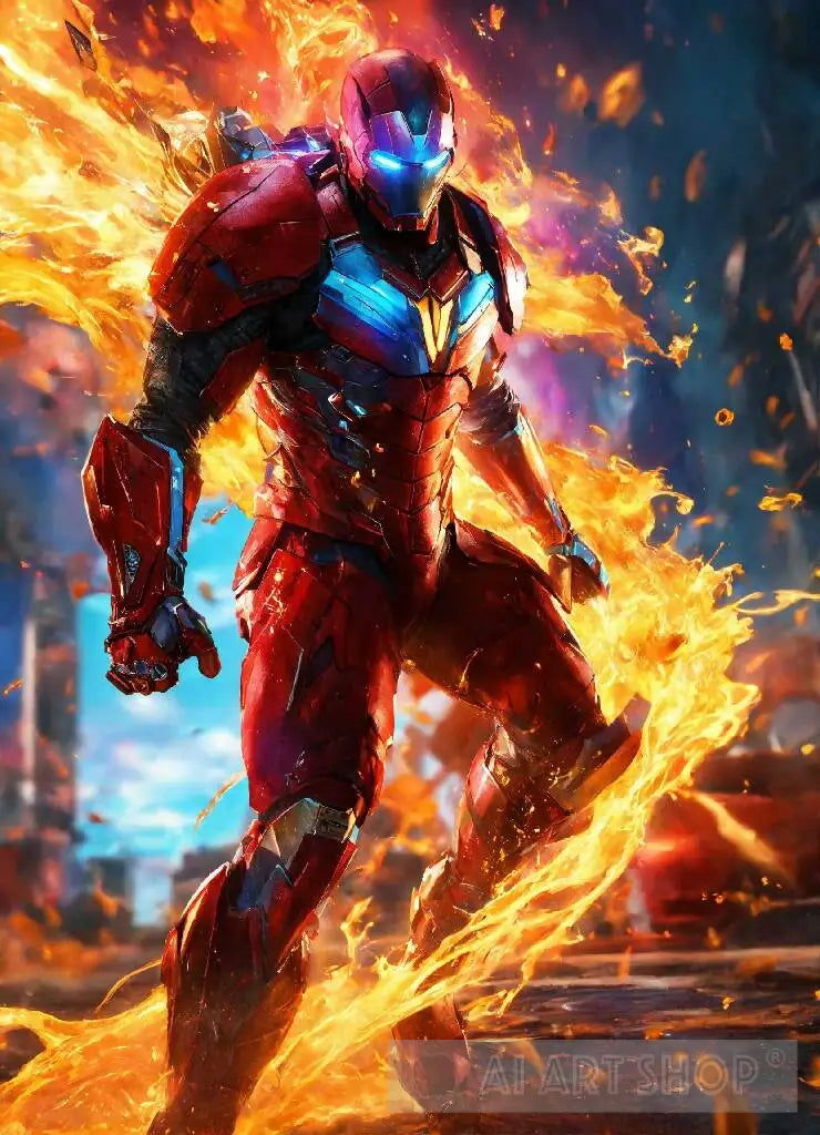 Superhero surrounded by fire
