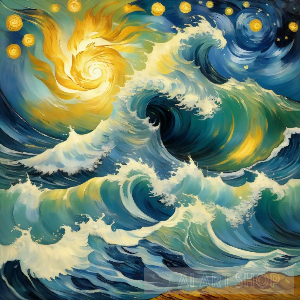 Supernova, tsunami, wave, stars, explosion, Van Gough, painting, ab...