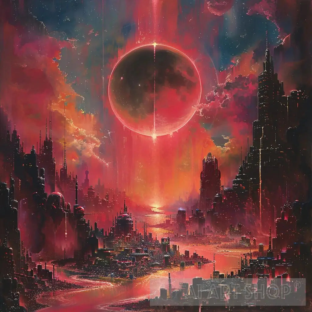 Surreal Futuristic Skyline - Night Scene