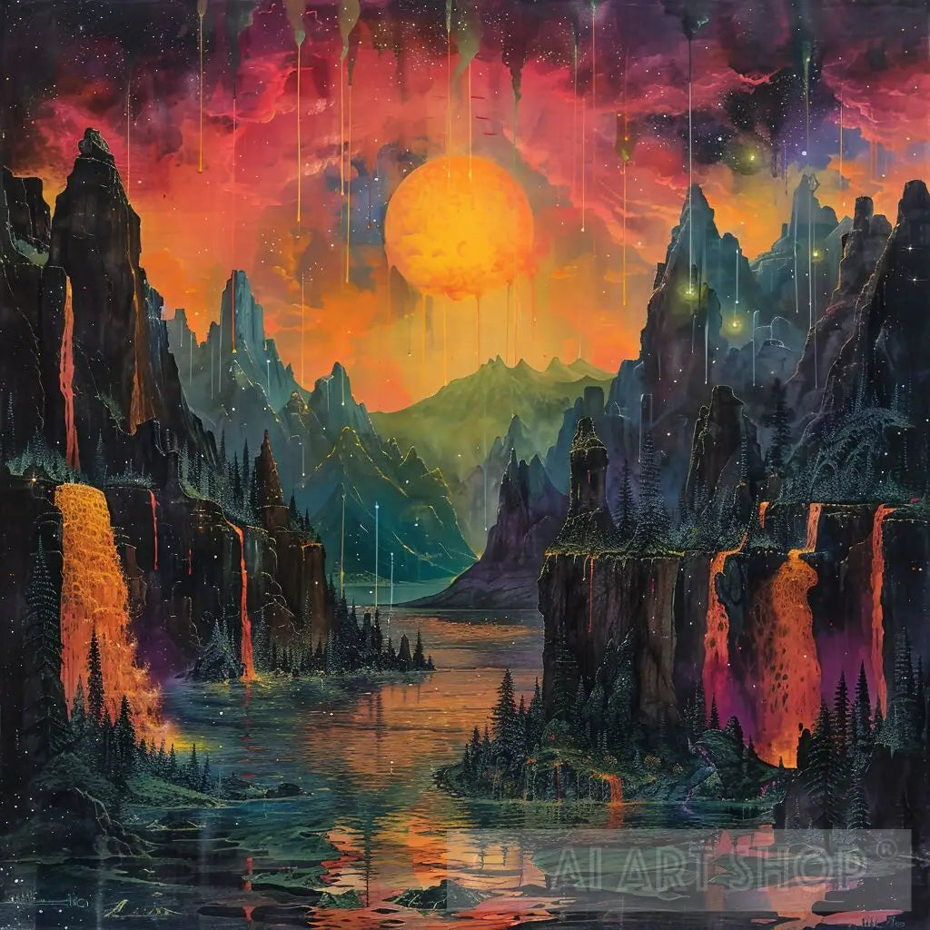 Surreal Mountain Sunset - Surrealist Art
