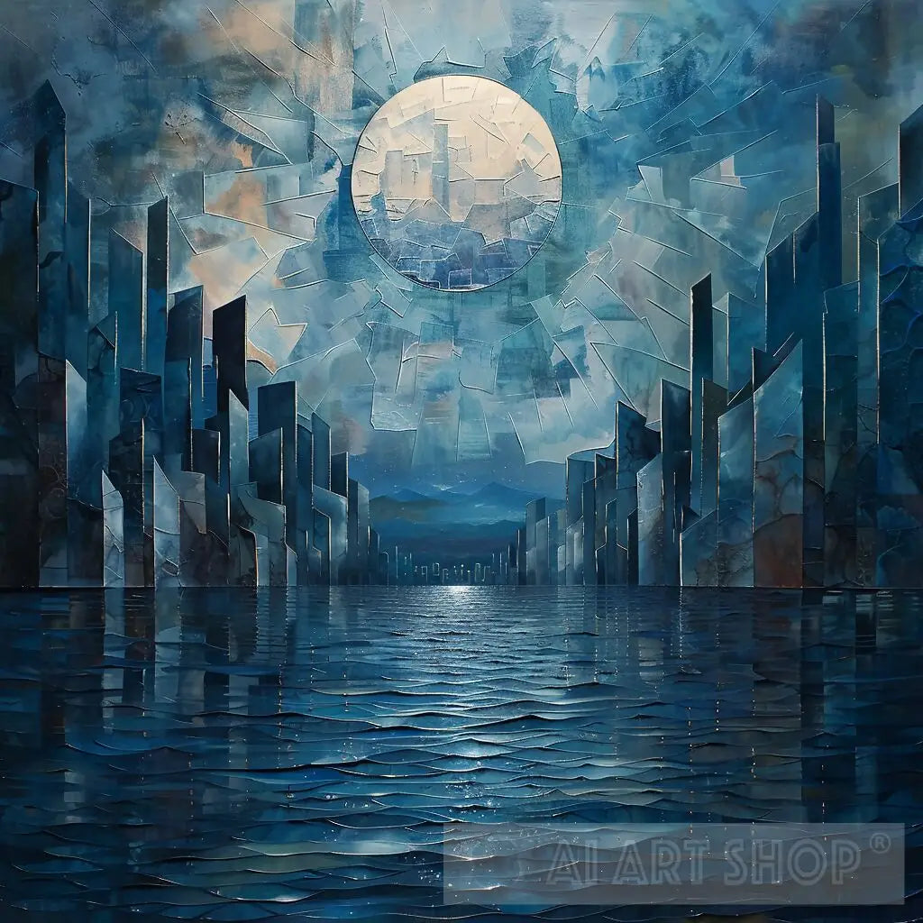 Surreal Submerged Cityscape - Cubist Art
