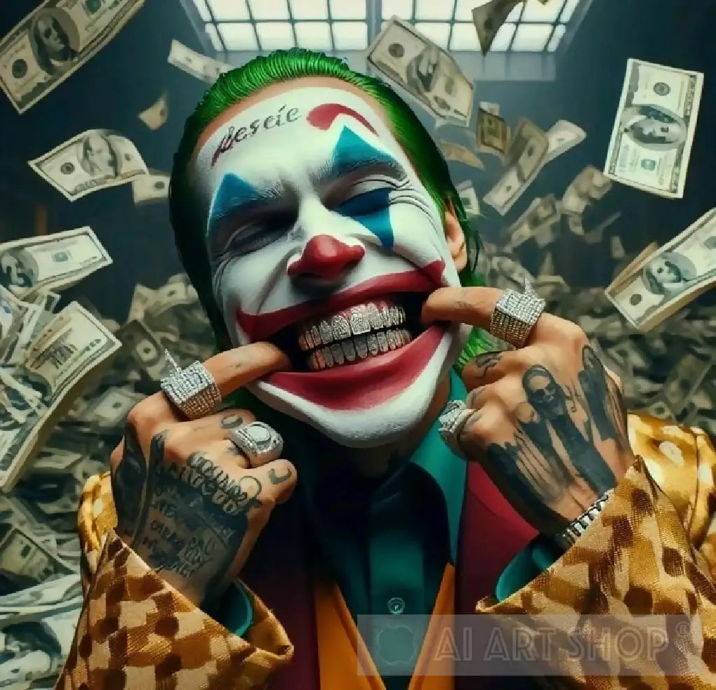 Blinged Out Joker: Swag Cartoon Character with Dazzling Bling