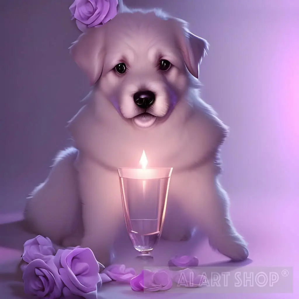 sweet puppy waiting with candlelight