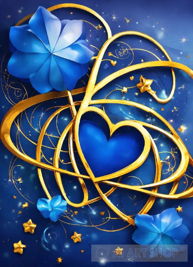 swirling star shape and hearts shiny blue