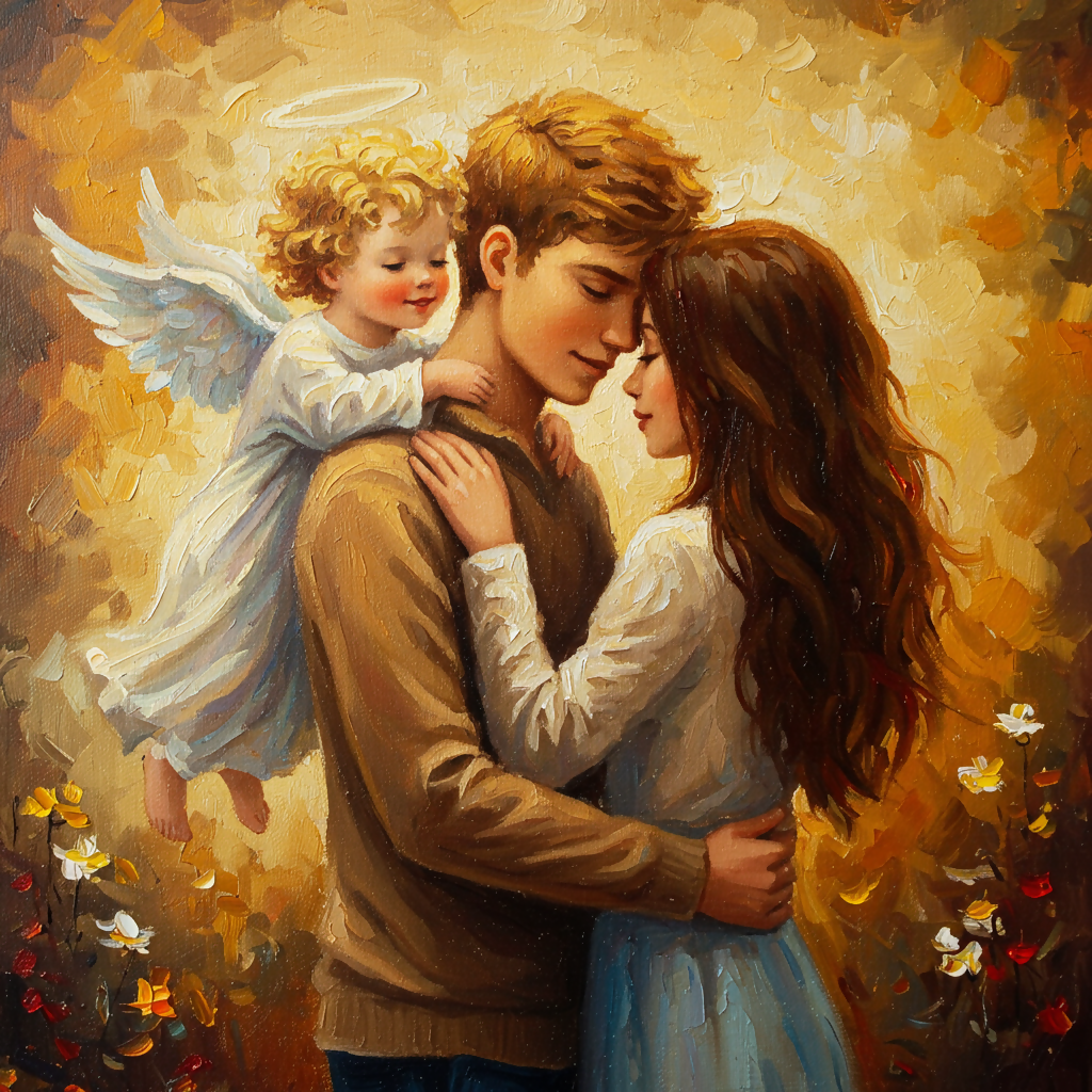 Eternal Embrace - A Painting of Love and Guardian Angel