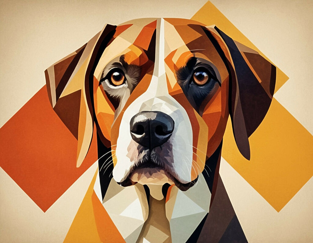 Cubist doggo in brown and yellow