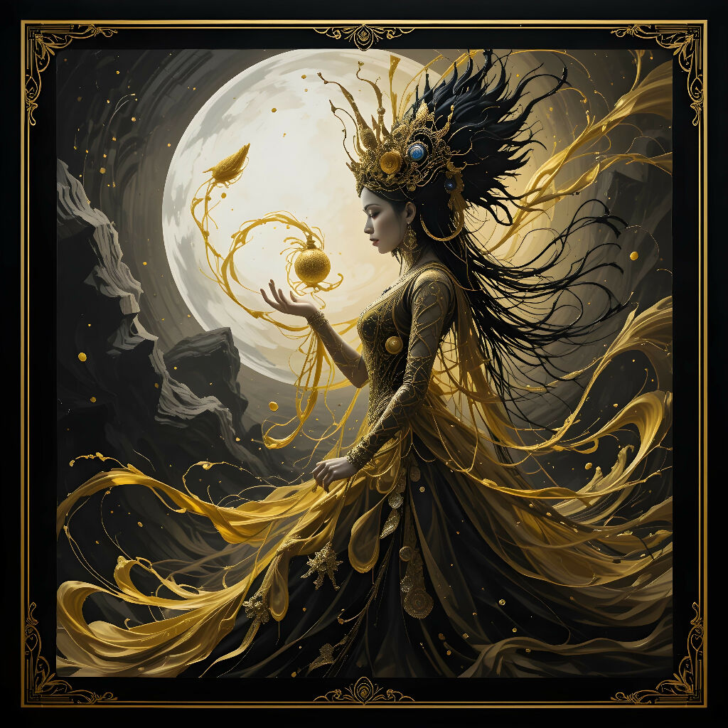Ai generated art, fantasy art, mythology art, moon light liquid gol...