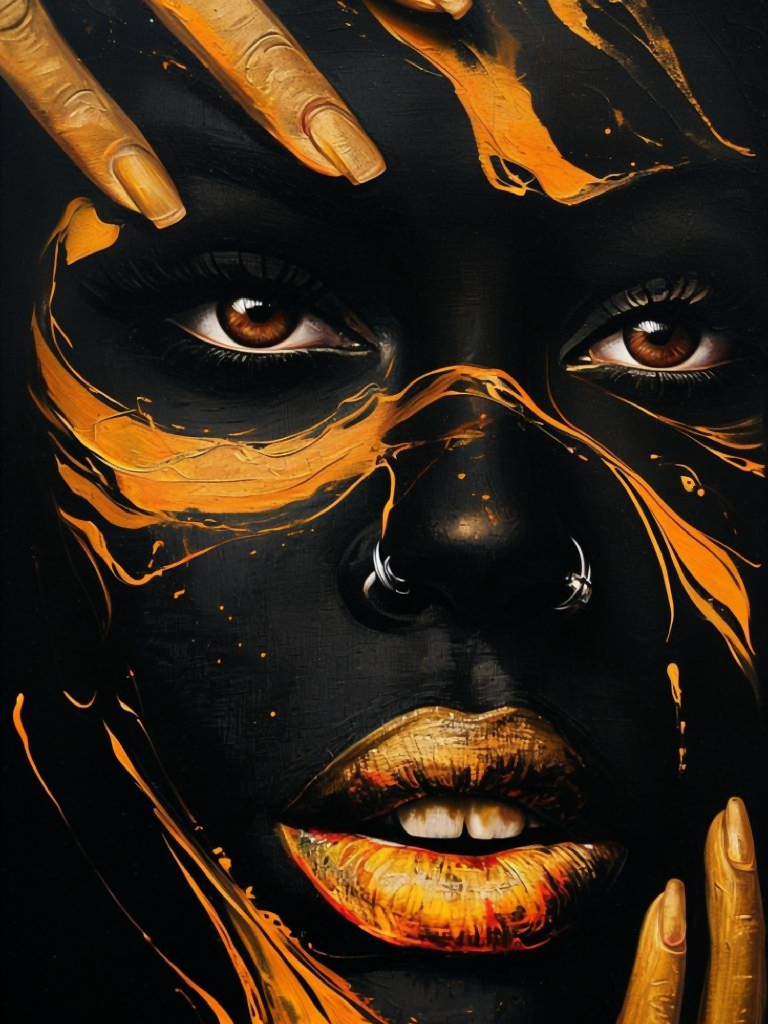 Bold Portrait with Golden Accents Striking Digital Art for Modern D...