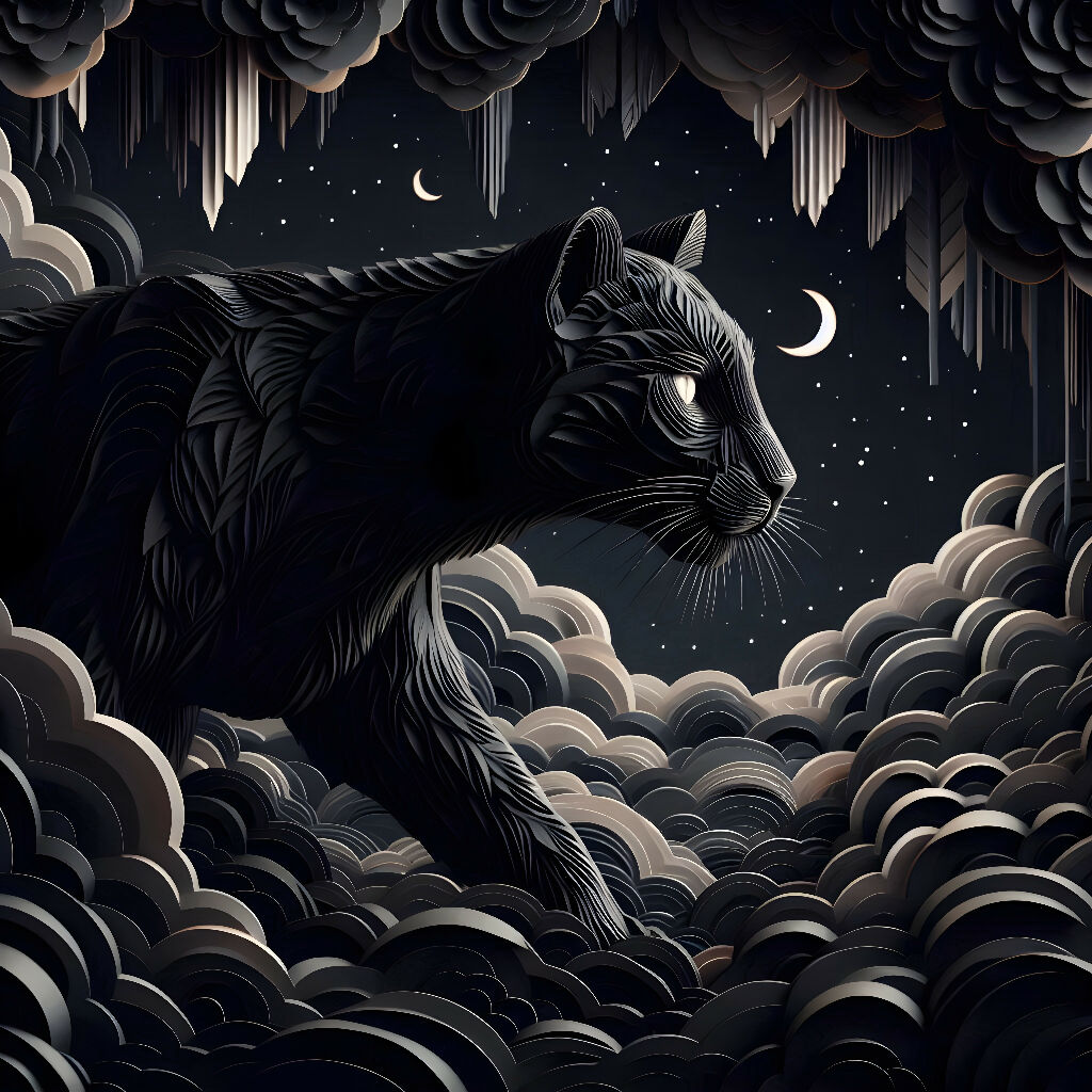 Power of Darkness Night Panther, Black Panther, Night Sky, Clouds,