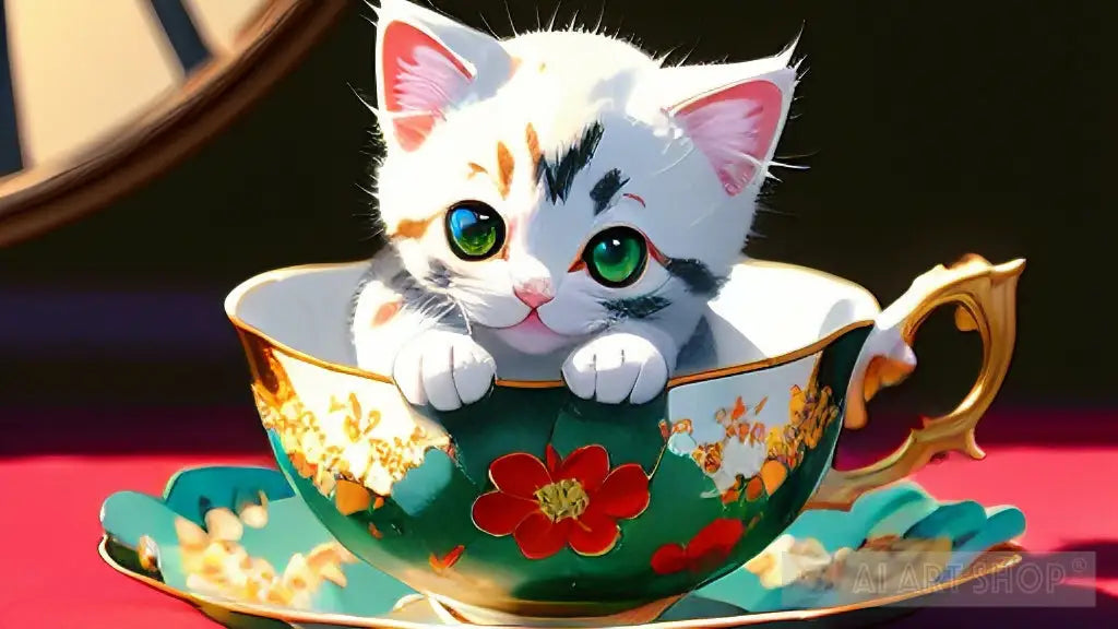 Kitten, cat, tea, cup, teacup, tea time, British
