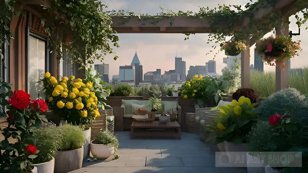 TERRACE GARDEN, BEAUTIFUL FLOWERS, ROSES, HIBISCUS, YELLOW FLOWERS,...