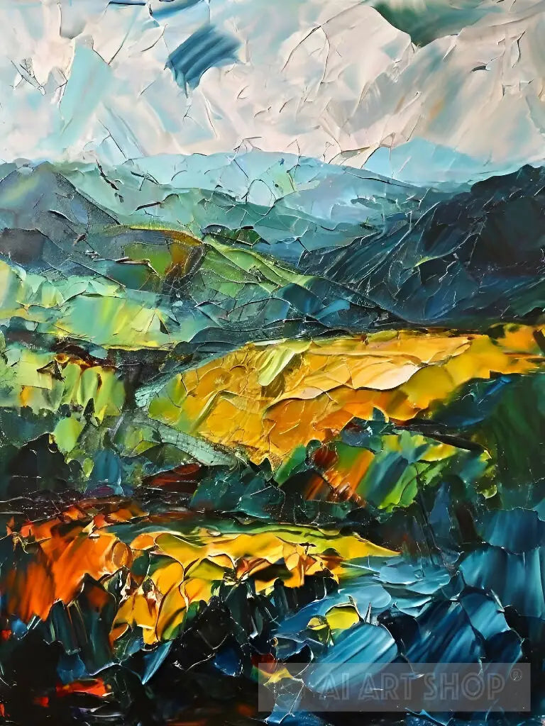 Textured Acrylic Landscape Painting: A Serene Escape | Artist.AI Ar...