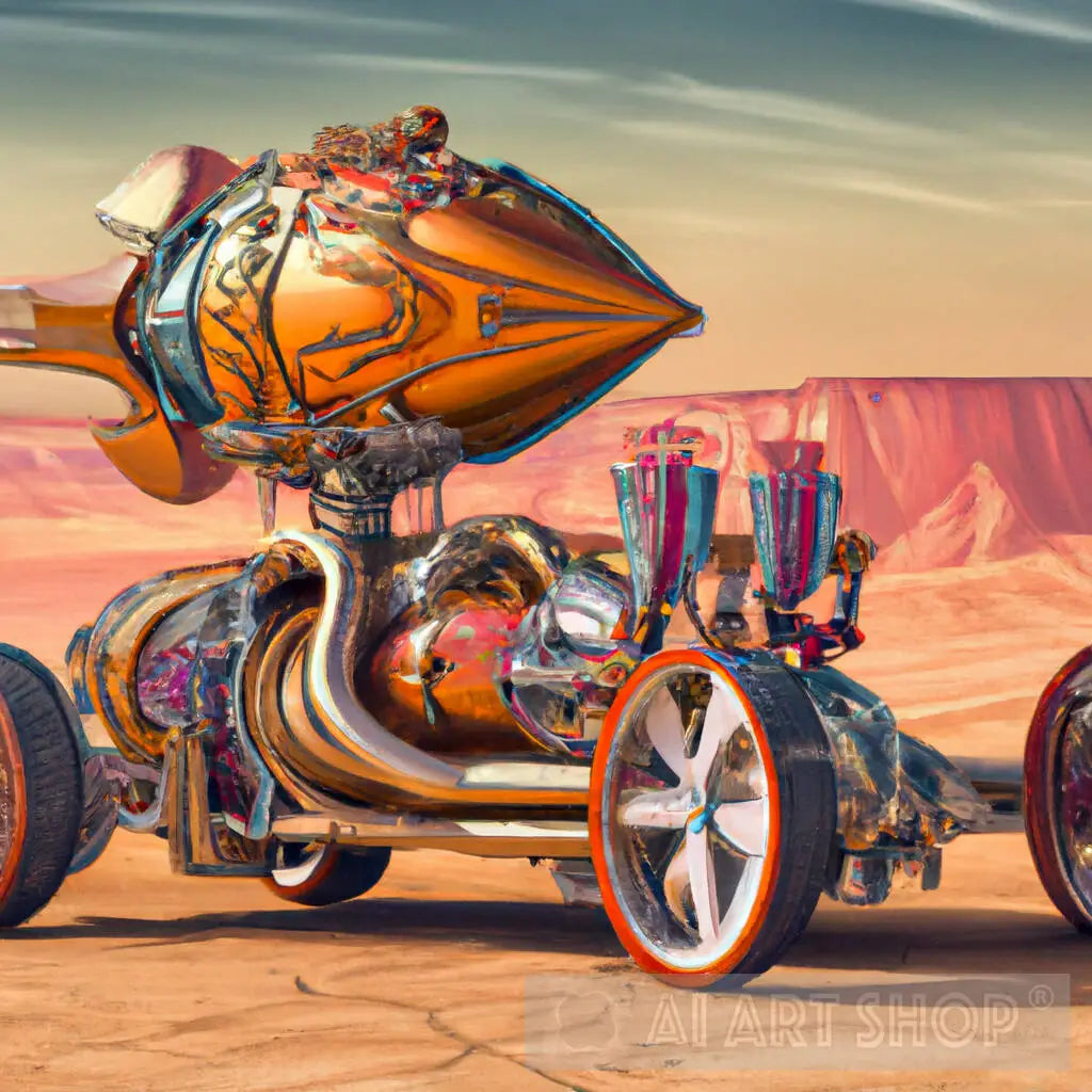 The Aether Acelerator: steampunk hotrod rocket car Arizona desert A...