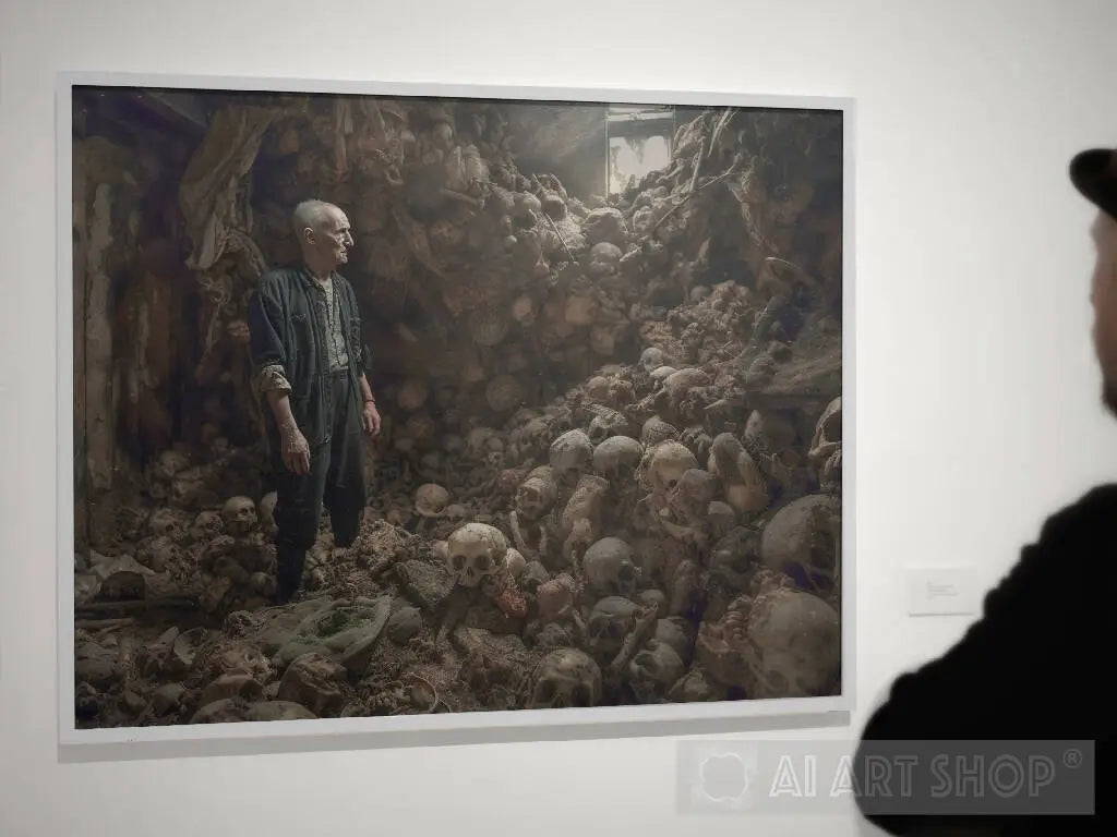 Macabre Art, Human Skulls, Aging and Decay, Sunlit Scene, Elderly C...