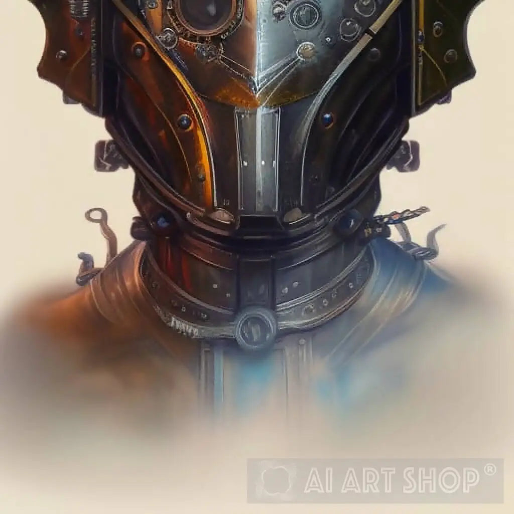 The Brass Knight: AI generated fantasy artwork portrait, a knight i...