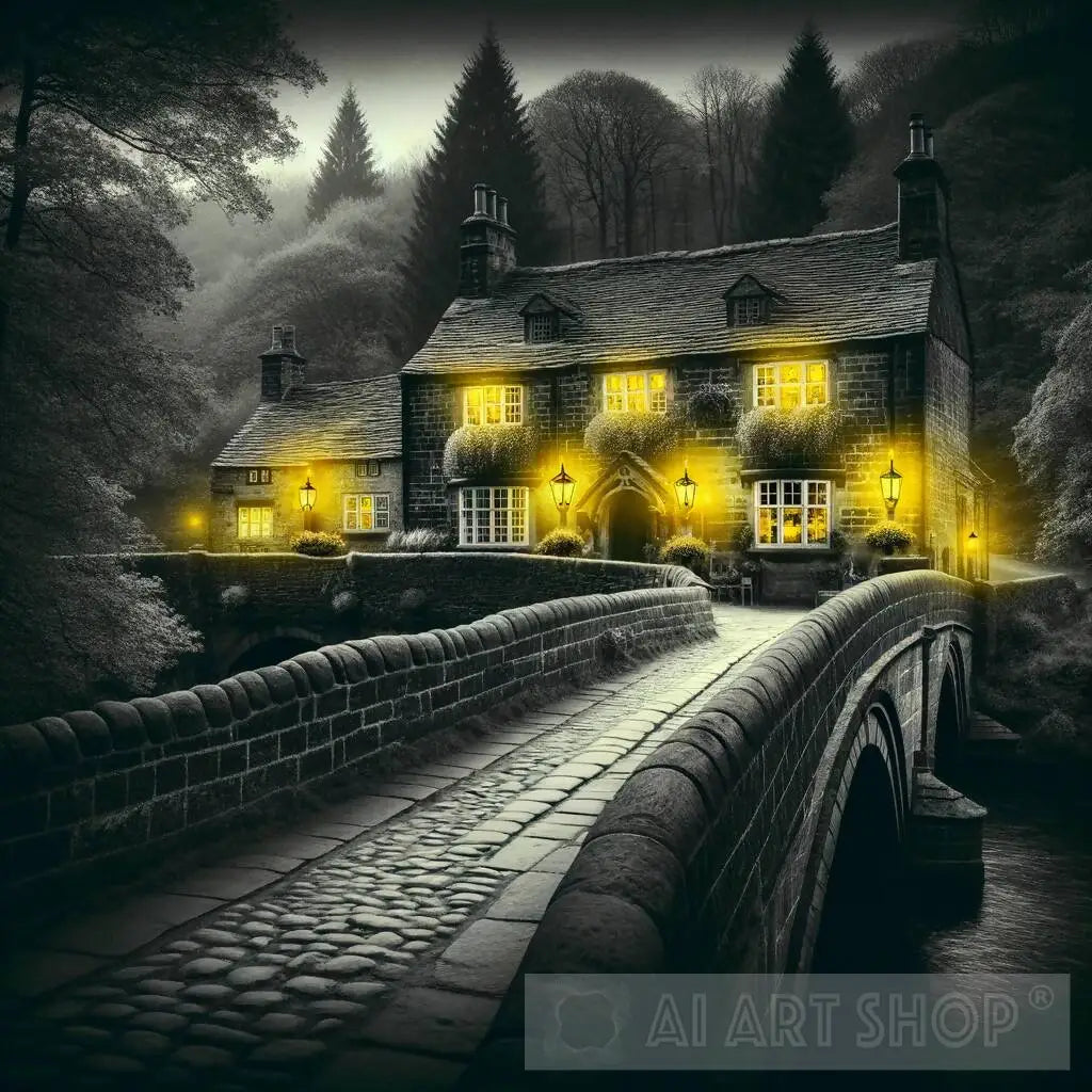 #bridge, #inn, #yorkshire, #nightscene, #poster, #print, england