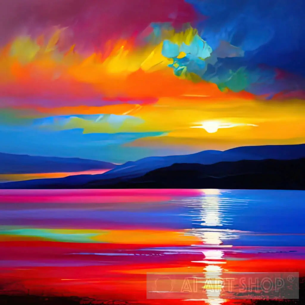 The Colors of Dusk: AI-generated Abstract Painting of a Stunning Su...