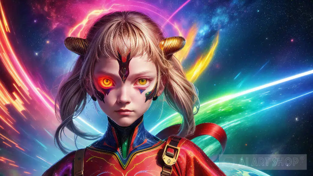 cosmic, warrior, girl, space, universe, 3d, anime, cartoon, artwork