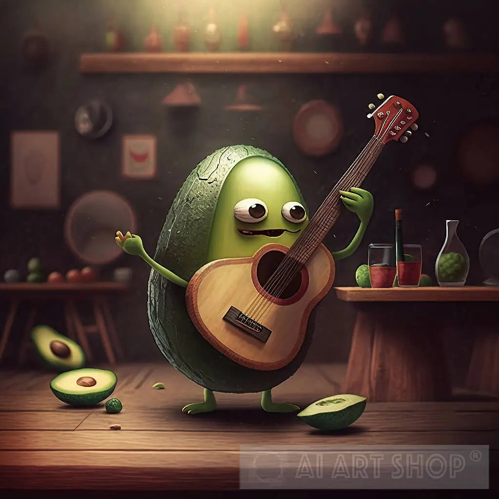 The cute avocado guitar player