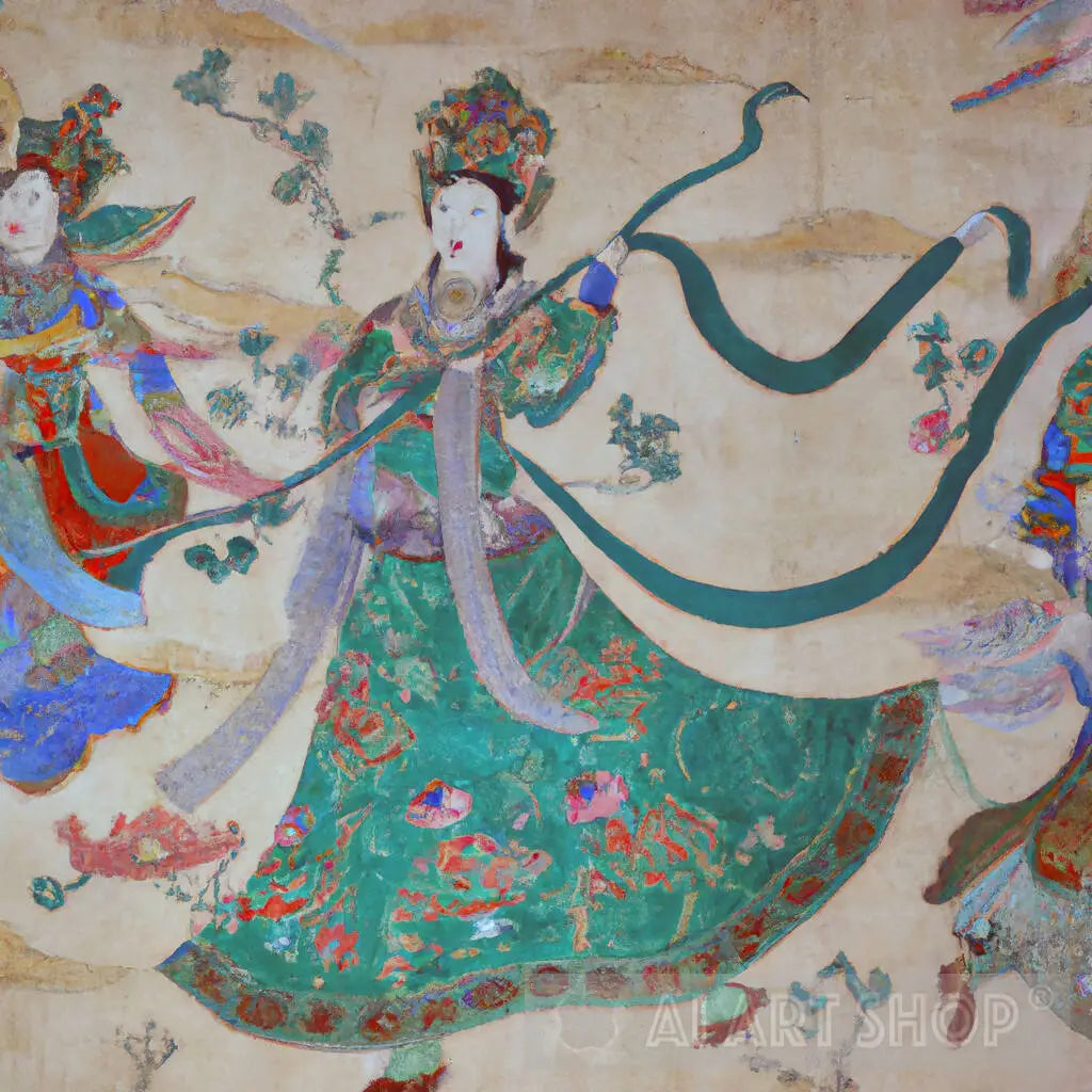 The Emerald Empress: Chinese goddess in beautiful green dress paint...
