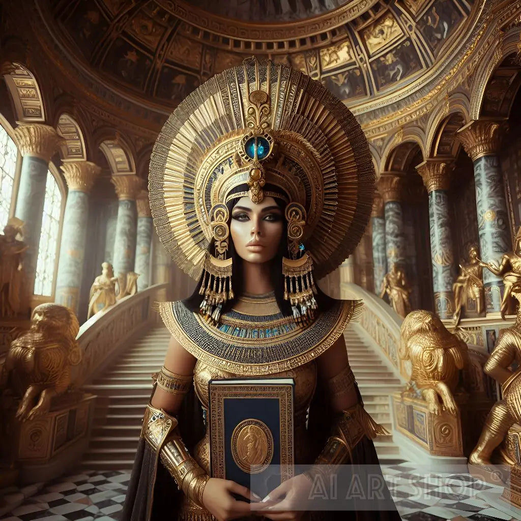 Cleopatra, Queen of Egypt, Headdress, Regal, Gold, Blue, Patterns,