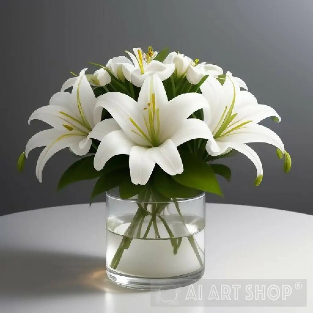 Graceful Lily in Glass Vessel: Describing the elegance of a lily fl...