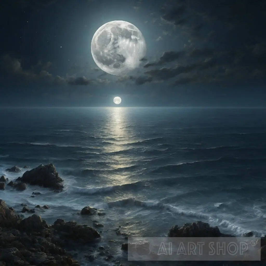 moon, night, sky, sea, water, reflection, light, white, beauty, dec...