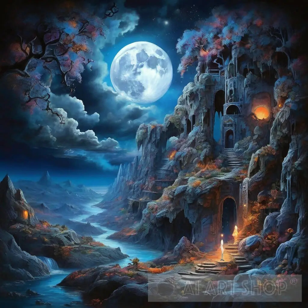 The magical land of the blue moon,the moon shining down on the land