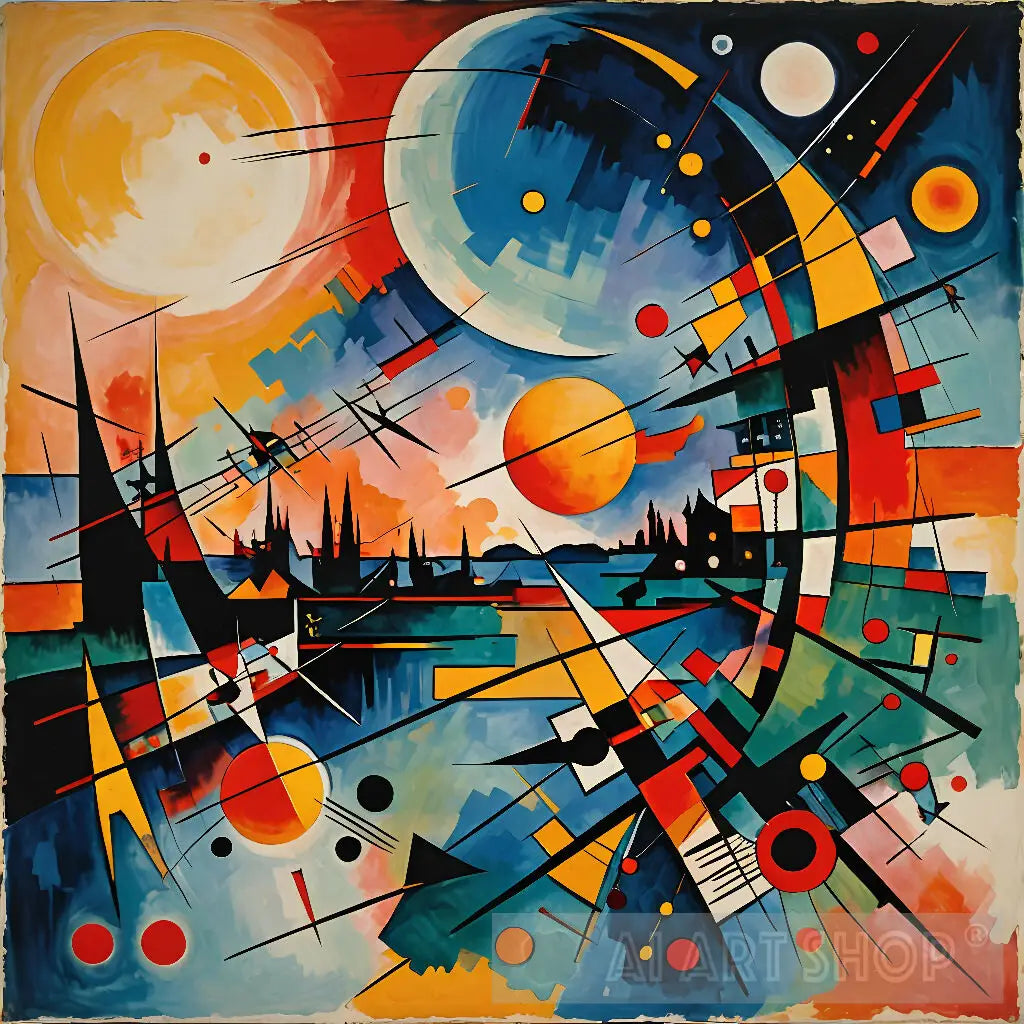 Expressionist Landscape: Abstract Art, Sunset, Lake, Hills, Trees,