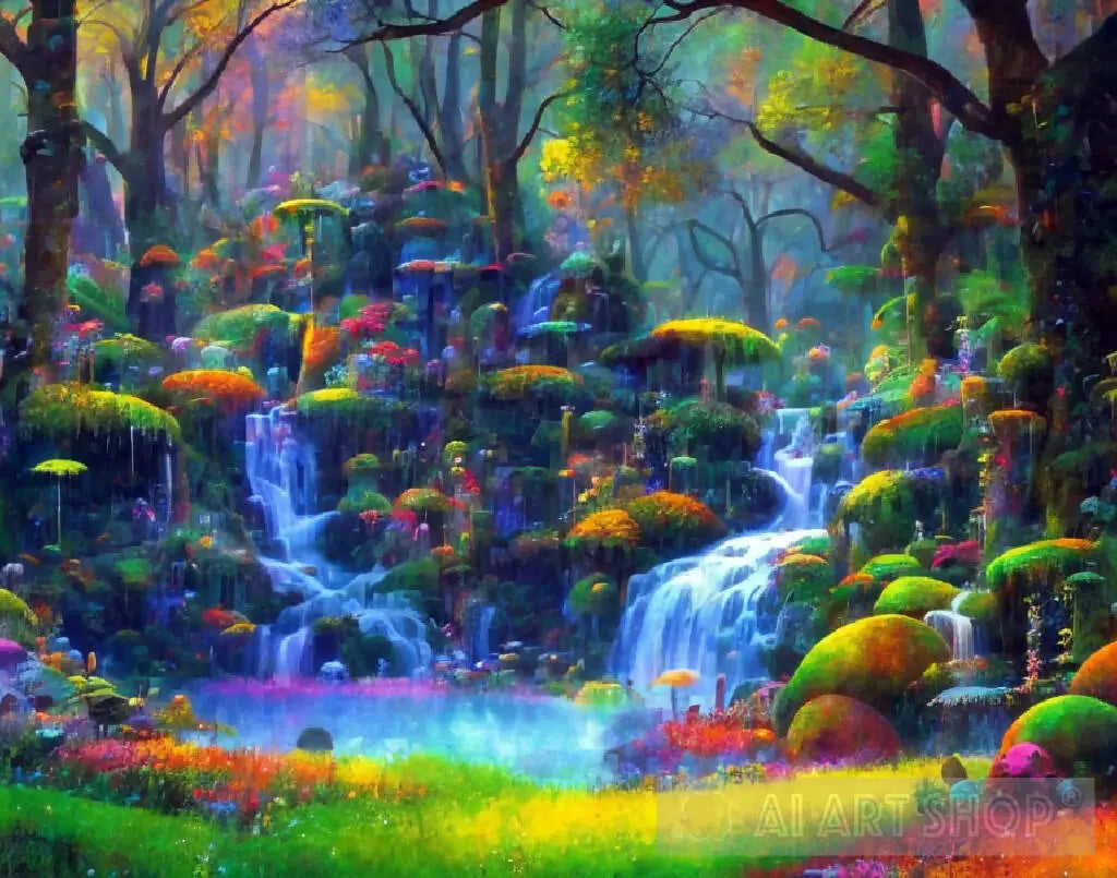 The Rainbow Oasis: Art painting of an exotic and colourful magical ...