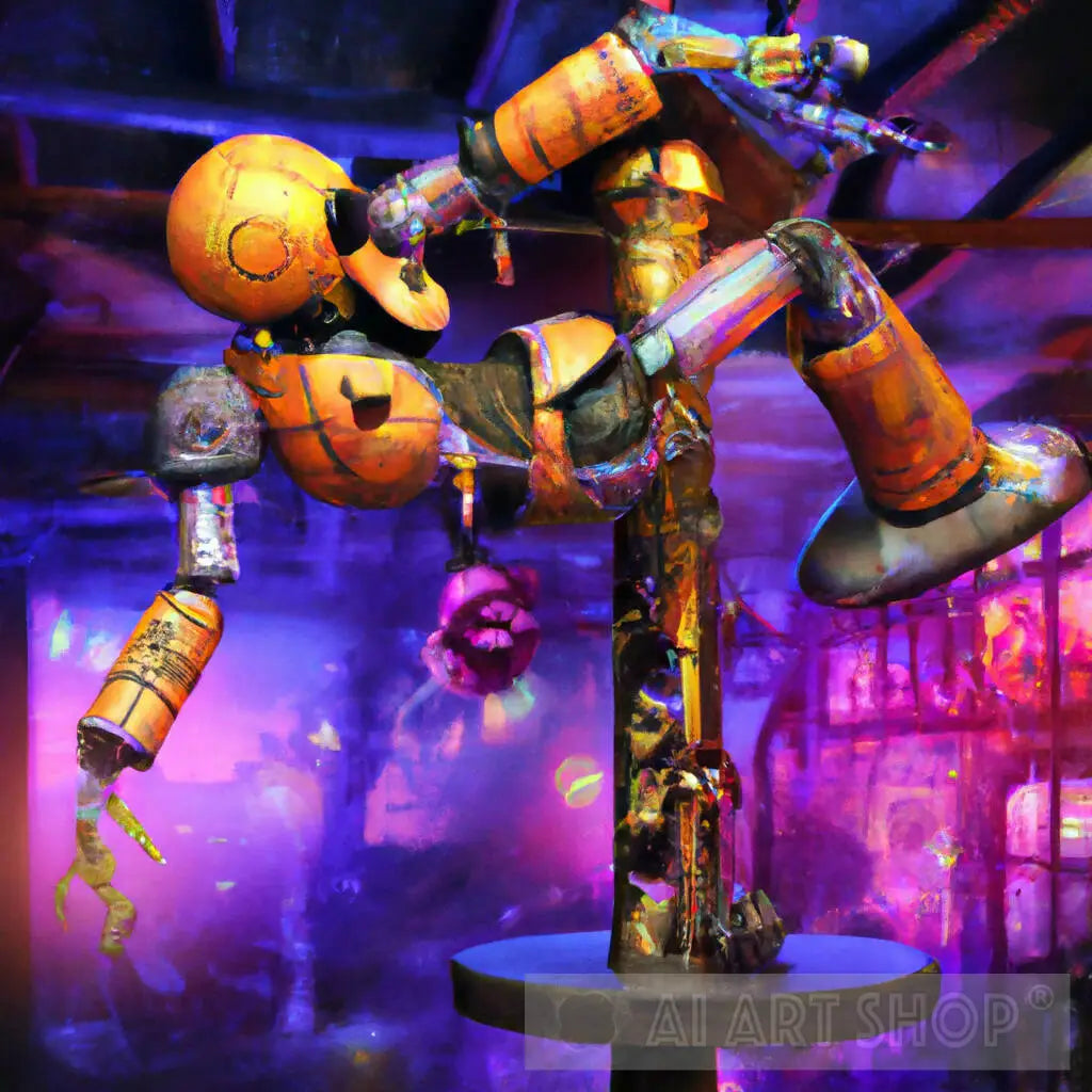The Robot Risqué: AI generated art painting of a robot pole dancing...