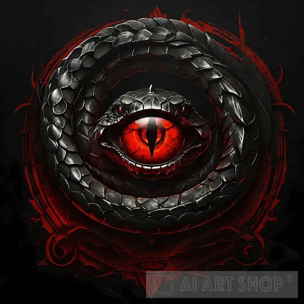 The snake's eye is decorated with reptilian scales and red patt...