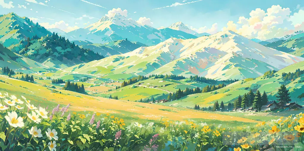 The song of spring, landscape, painting, flower