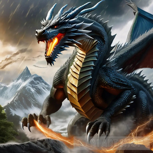 The Thunderclaw - Mythical Dragons Art By AI Artz