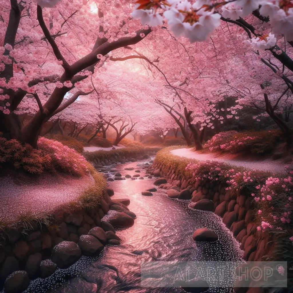 The Vibrant Display of a Blossom-Lined Stream