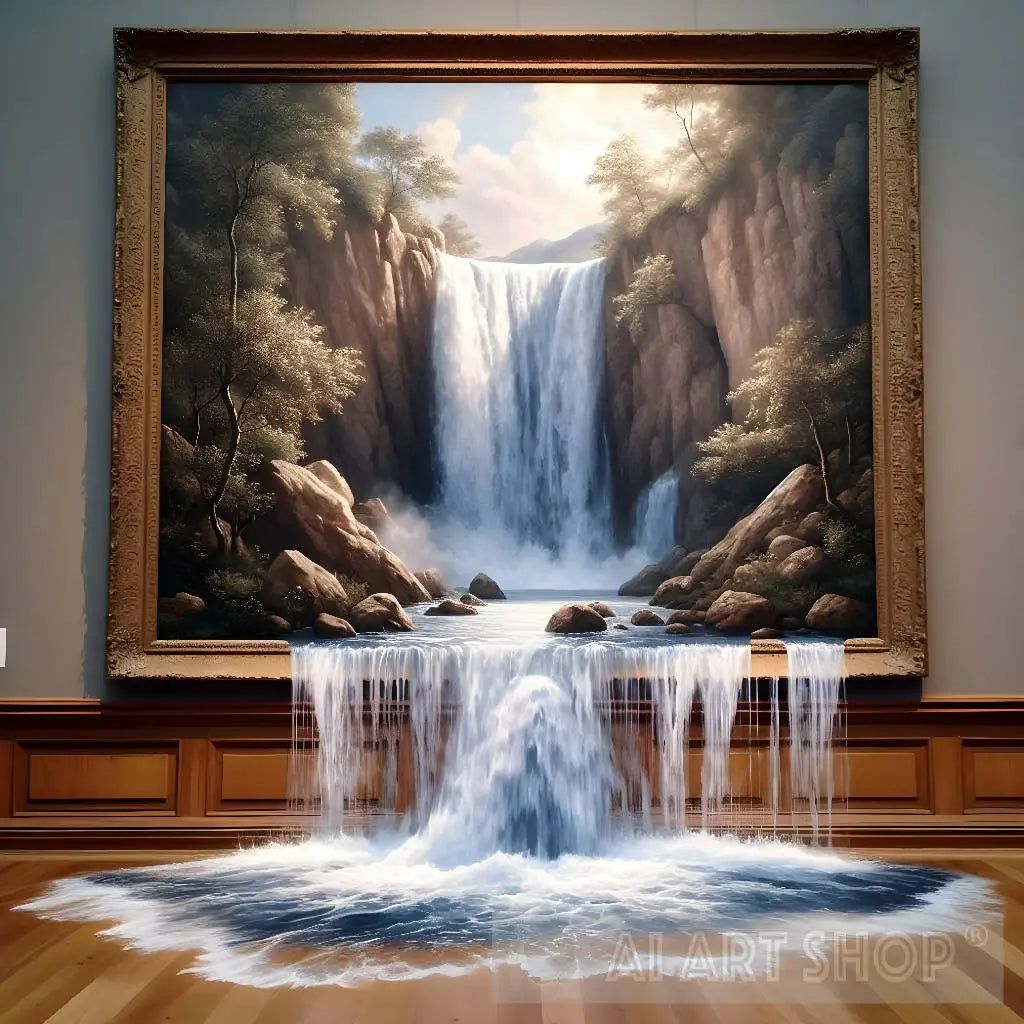 waterfall, nature, art, painting, gallery, illusion, cascade, seren...