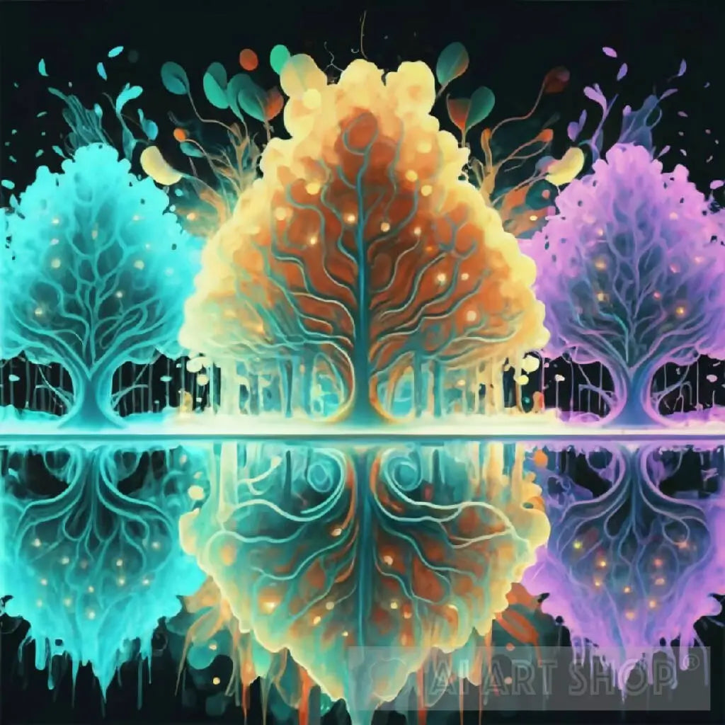 Three Colorful Trees in neon colors