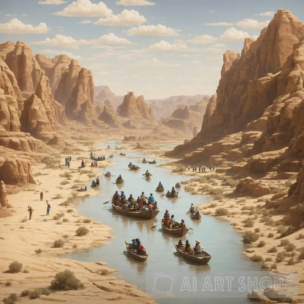 river_scene, river_life, painting, boats, boat_ride, people, commun...