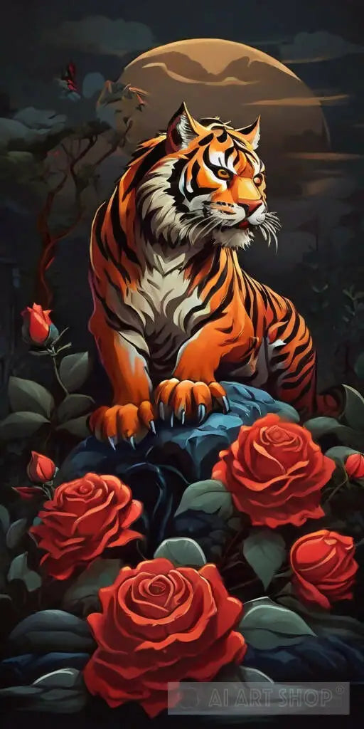 Tiger Among Red Roses
