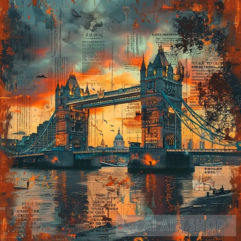 Tower Bridge Elegance - Digital Collage Art
