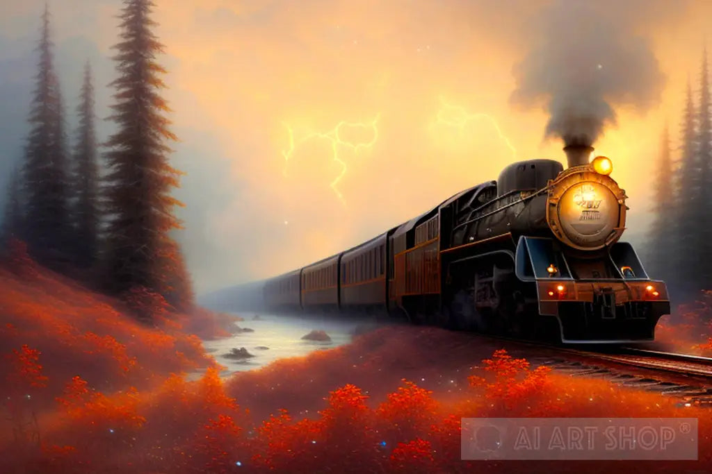 Train In The Mountains During A Storm