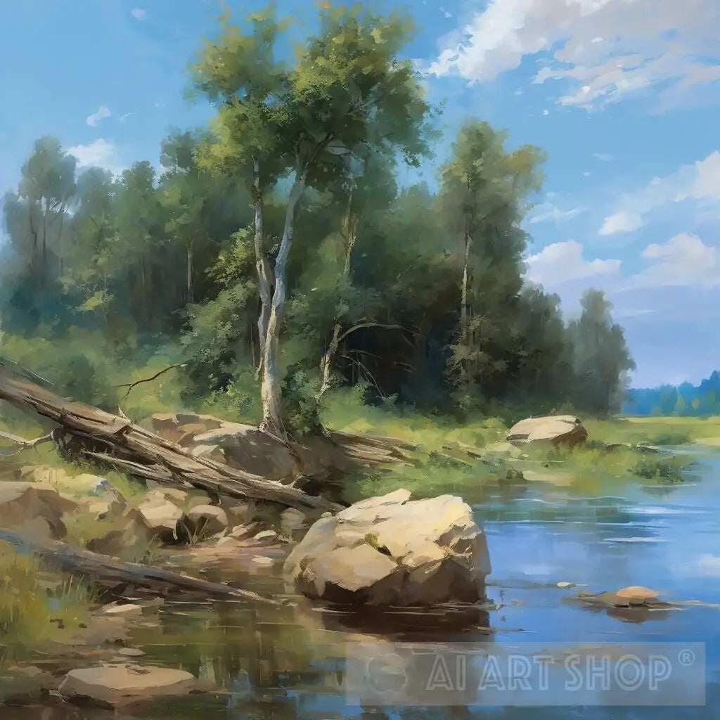 Tranquil River Serenade: Abstract Landscape Painting | Captivating ...