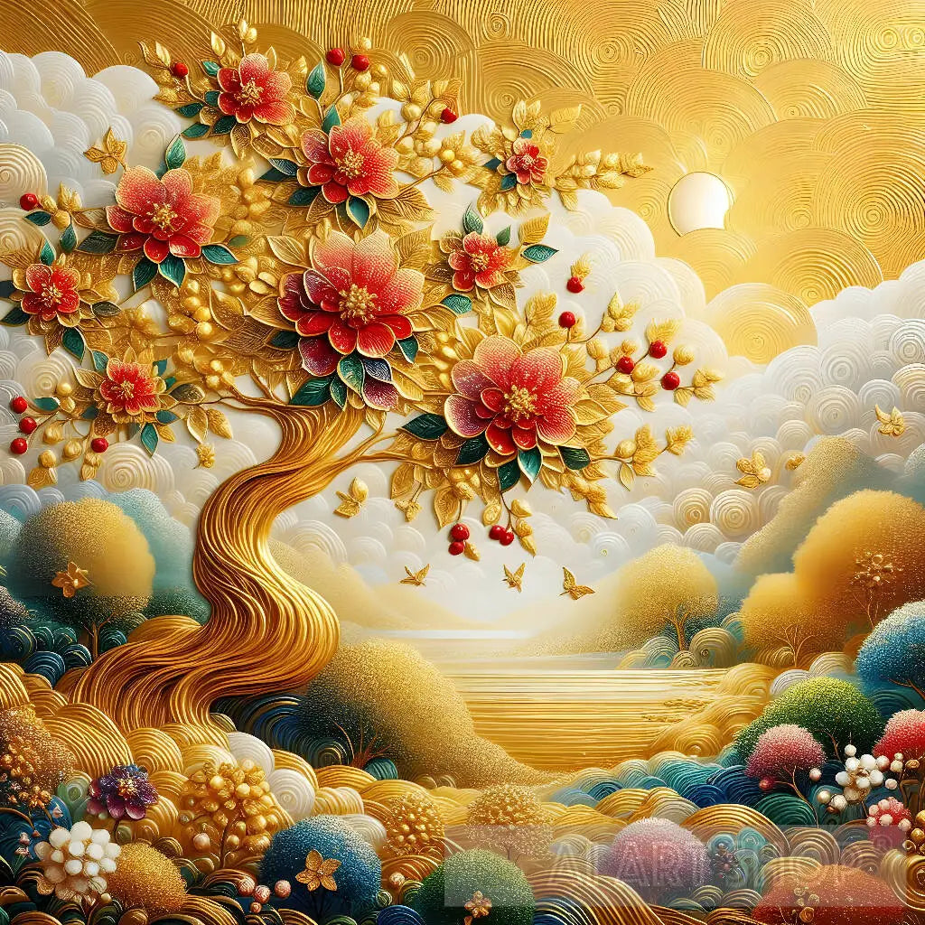 Tree Of Gold, Natural Elegance, Golden Leaves, Prosperity Symbol, B...
