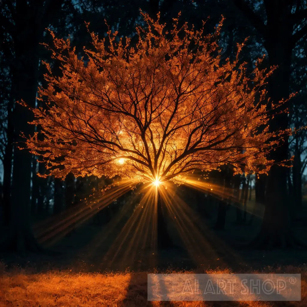tree, ai nature, sunlight, light, rays, natural