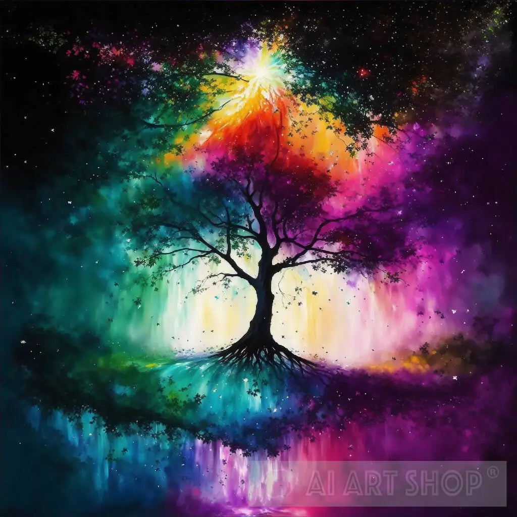 Tree of multiverse, Oil Painting, Water splash, Ink Splash, Beautif...